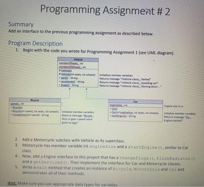 Solved Programming Assignment #2 Summary Add an interface to | Chegg.com