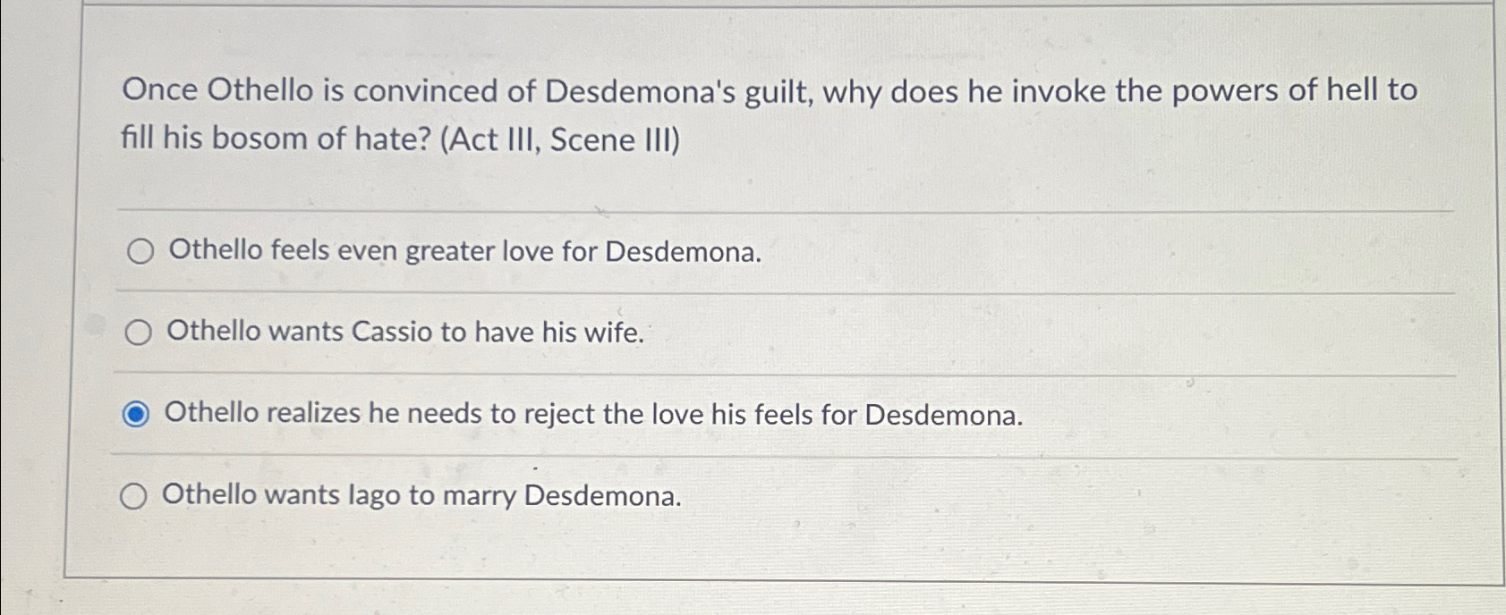 Solved Once Othello is convinced of Desdemona's guilt, why | Chegg.com