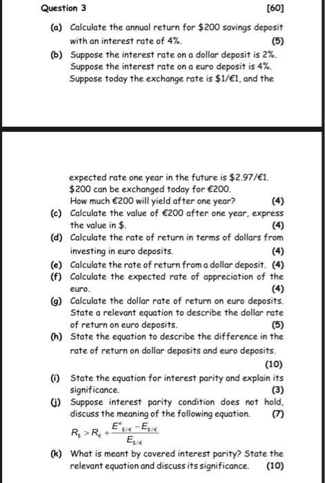 Question 3 [60] (a) Calculate the annual return for | Chegg.com