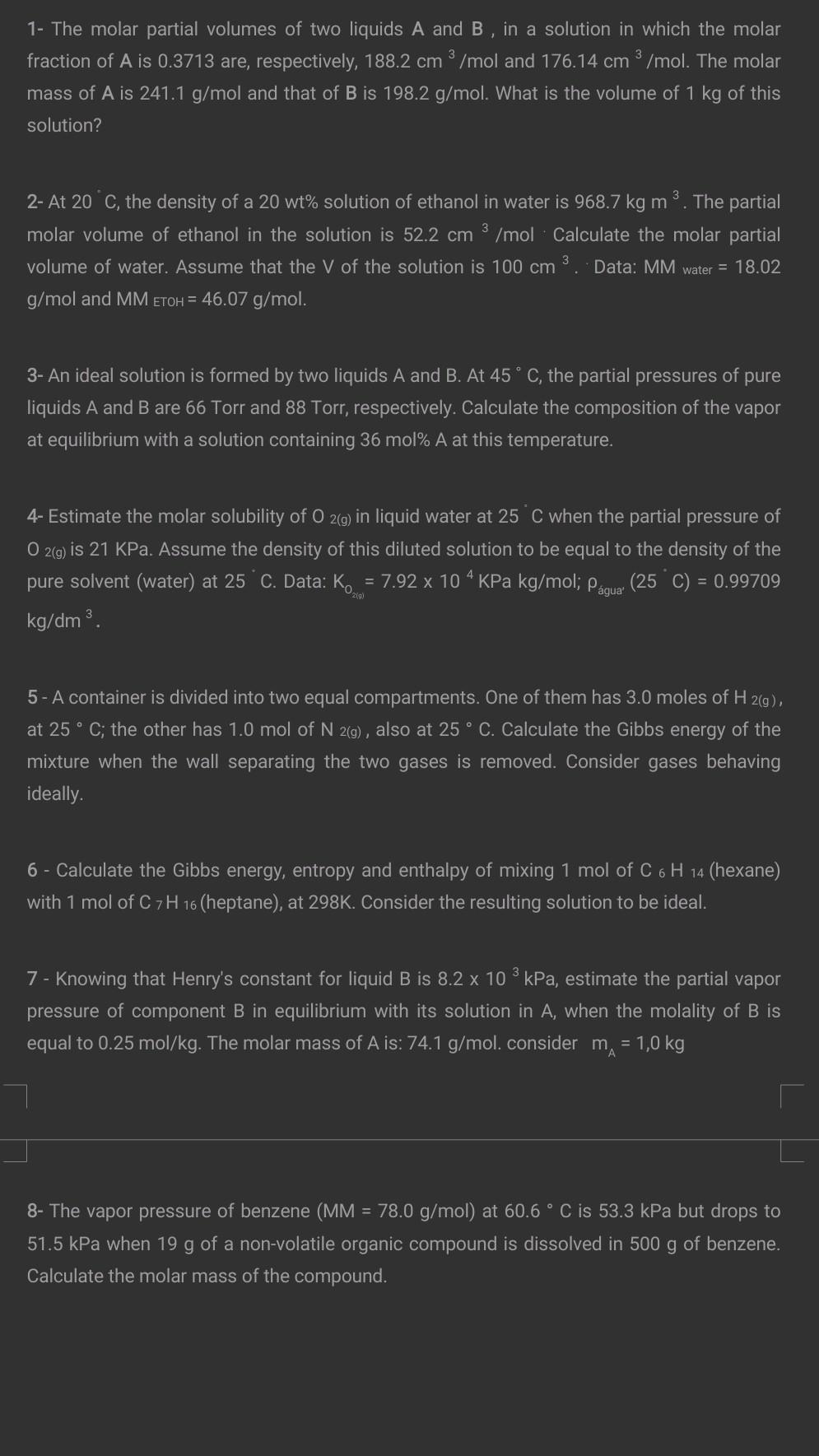 Solved 1- The molar partial volumes of two liquids A and B , | Chegg.com