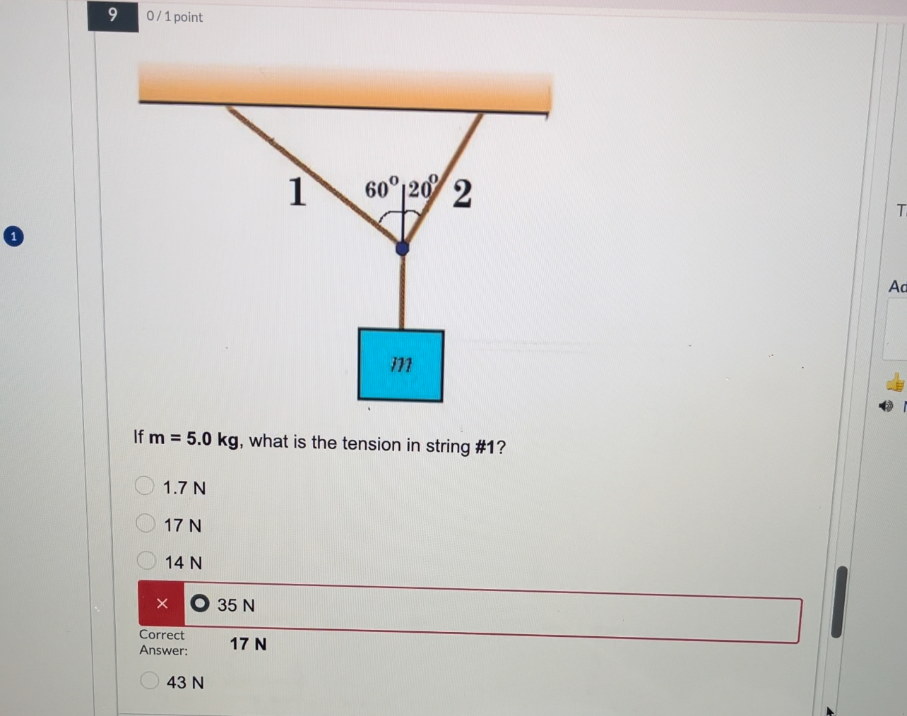 Solved 90/1 ﻿pointIf m=5.0kg, ﻿what is the tension in string | Chegg.com