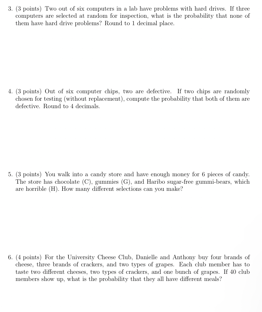 Solved (3 ﻿points) ﻿Two out of six computers in a lab have | Chegg.com