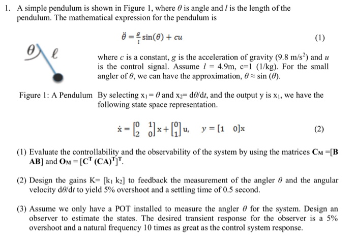 Solved 1. A simple pendulum is shown in Figure 1, where is | Chegg.com