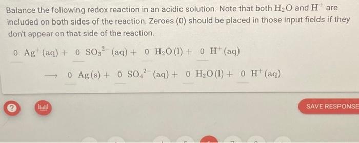 Solved Balance the following redox reaction in an acidic | Chegg.com