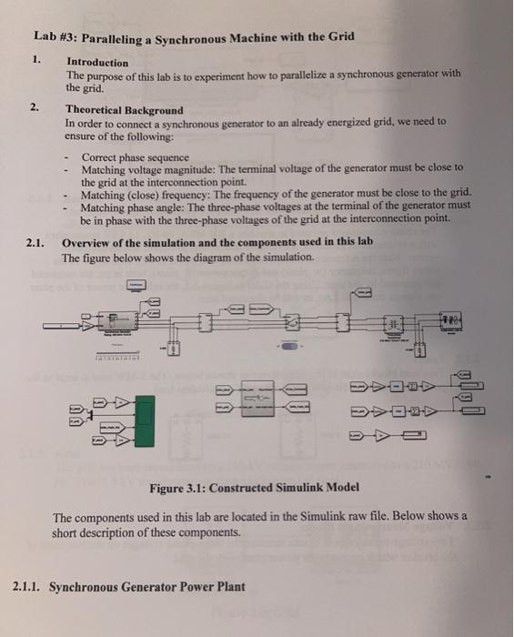 Lab #3: Paralleling a Synchronous Machine with the | Chegg.com