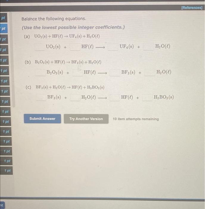 Solved Balance the following equations. (Use the lowest | Chegg.com