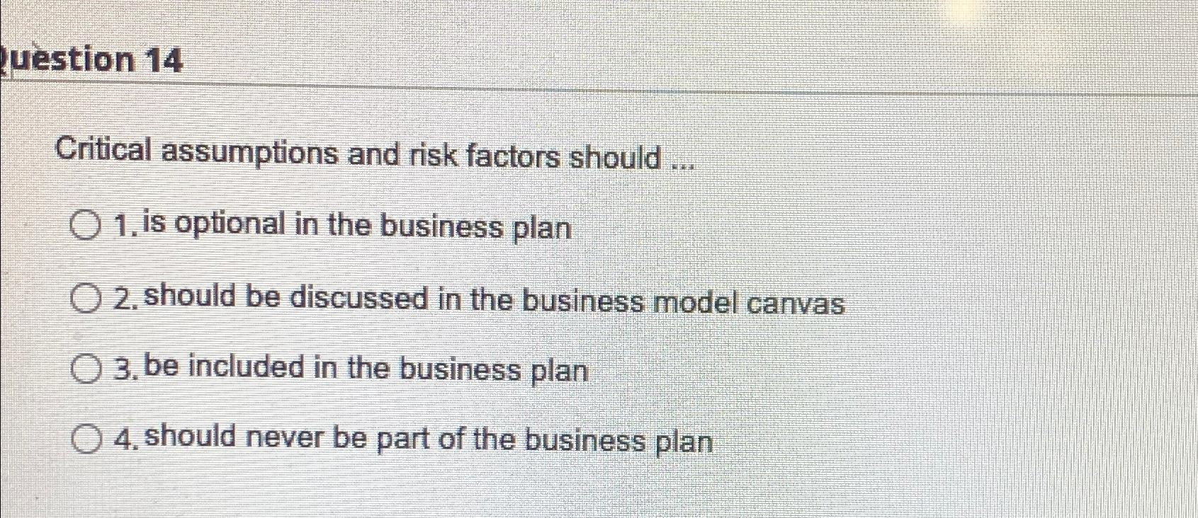 Solved uèstion 14Critical assumptions and risk factors | Chegg.com