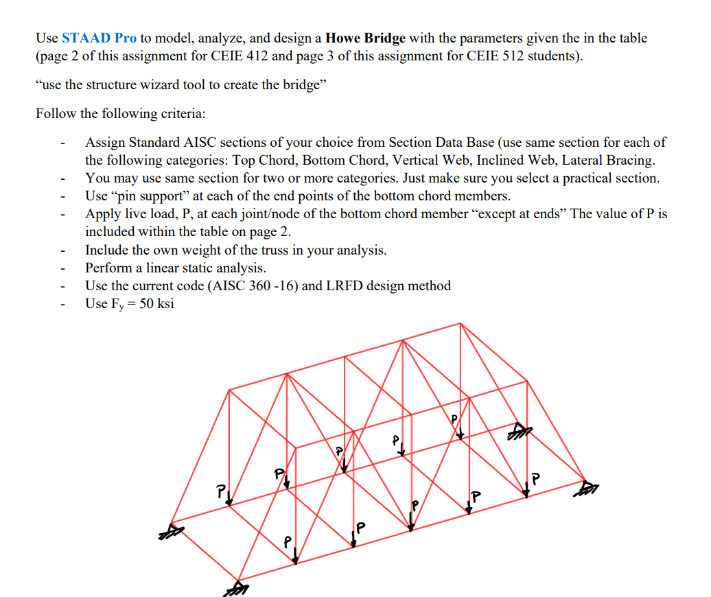 Solved Use STAAD Pro to model, analyze, and design a Howe | Chegg.com