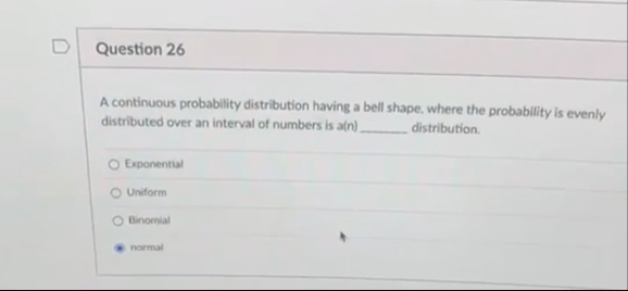 Solved Question 26A continuous probability distribution | Chegg.com