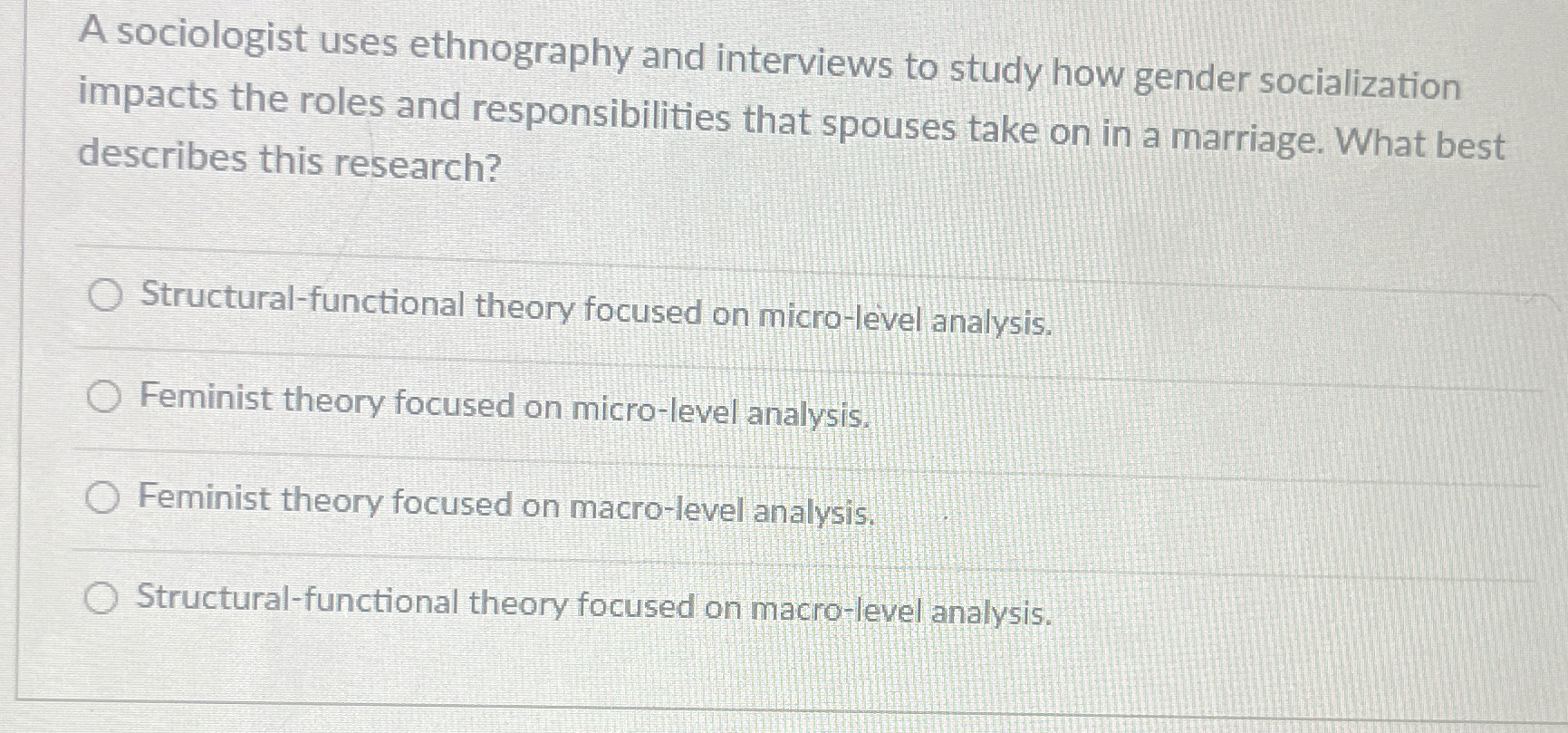 Solved A sociologist uses ethnography and interviews to | Chegg.com