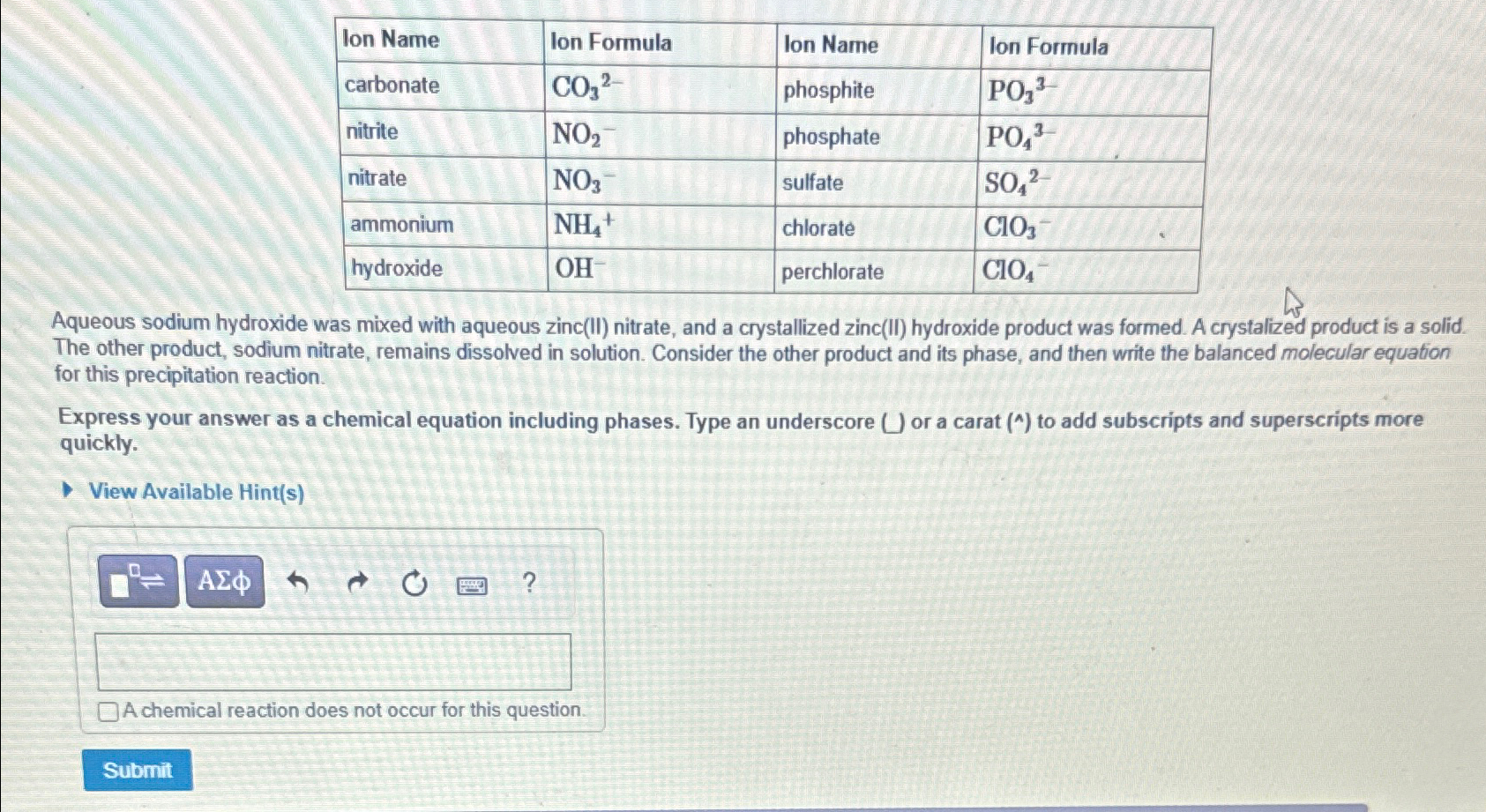Solved \table[[Ion Name,Ion Formula,lon Name,Ion | Chegg.com