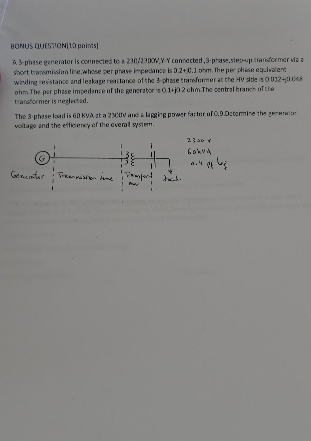 Solved BONUS QUESTION(10 points) A 3-phase generator is | Chegg.com