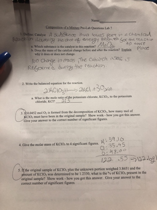 Solved Name: Composition of a Mixture Pre-Lab Questions Lab | Chegg.com