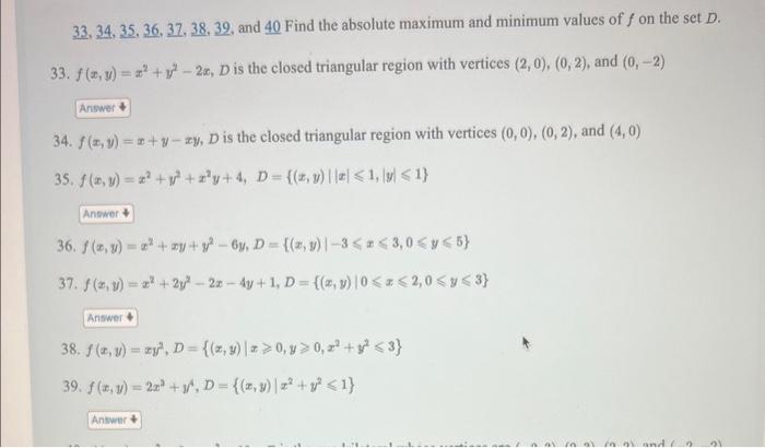 Solved 33,34,35,36,37,38,39, and 40 Find the absolute | Chegg.com
