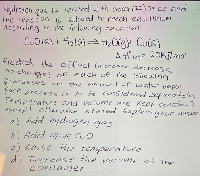 Solved Hydrogen gas is reacted with copper (II) oxide and | Chegg.com