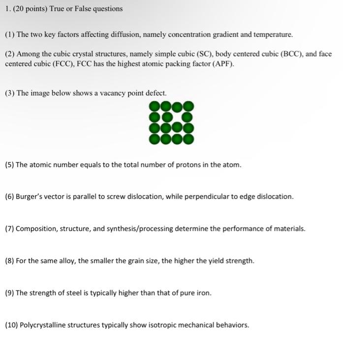 Solved 1. (20 points) True or False questions (1) The two | Chegg.com