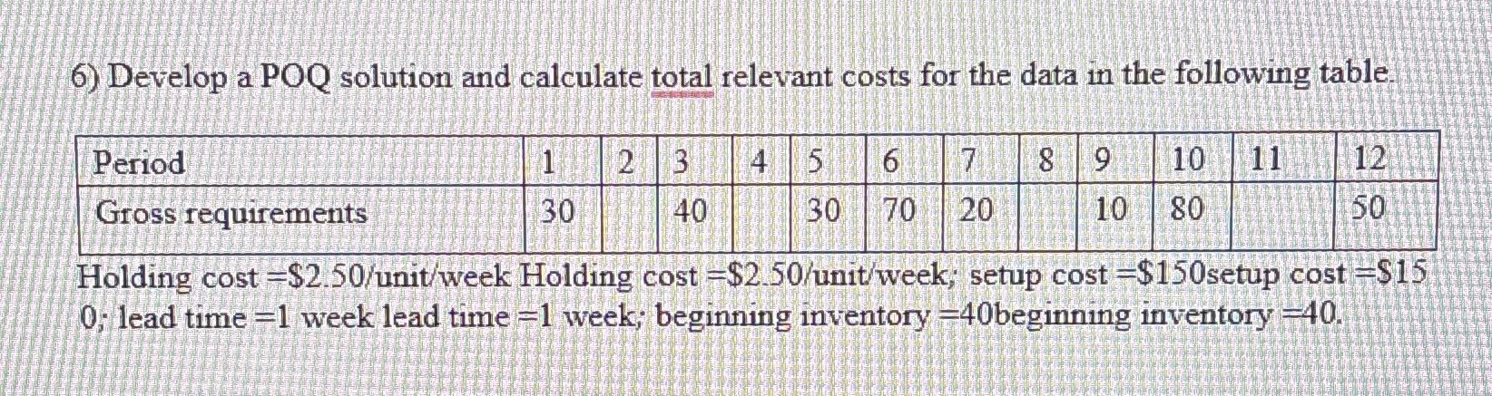 Solved Develop a POQ solution and calculate total relevant | Chegg.com