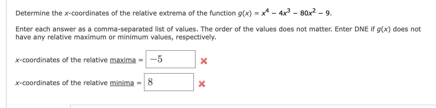 Solved Determine the x-coordinates of the relative extrema | Chegg.com