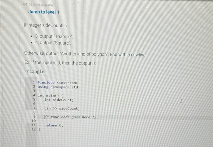 Solved Jump To Level 1 If Integer Sidecount Is 3 Output