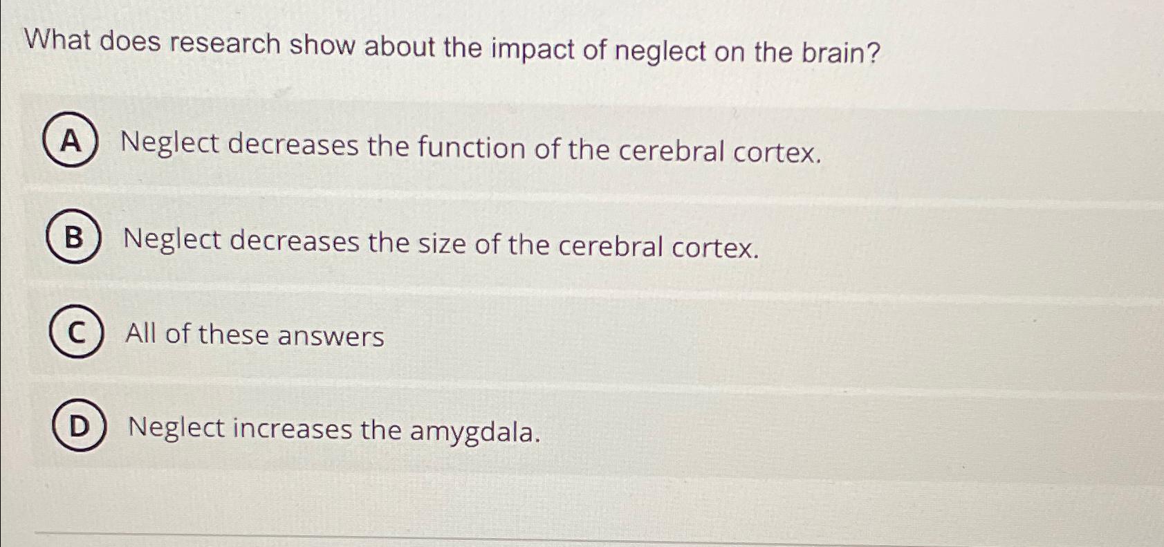 Solved What does research show about the impact of neglect | Chegg.com