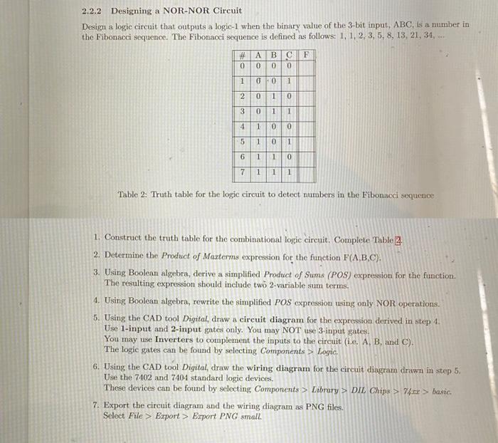 Solved 2.2.2 Designing a NOR-NOR Circuit Design a logic | Chegg.com