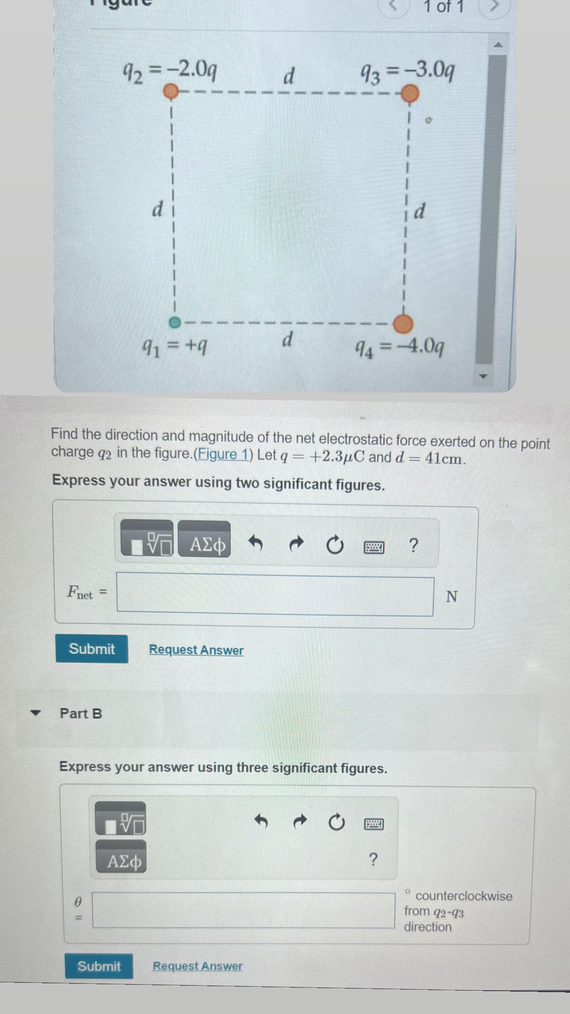 Solved 1 ﻿of 1Find the direction and magnitude of the net | Chegg.com