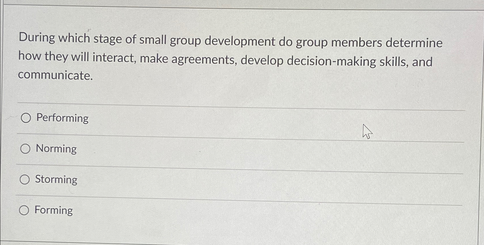 Solved During which stage of small group development do | Chegg.com