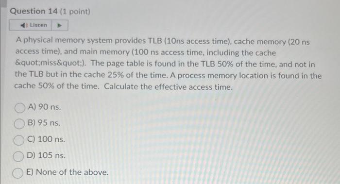 Solved A physical memory system provides TLB (10ns access | Chegg.com