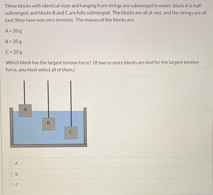 Solved Three blocks with identical sizes and hanging from | Chegg.com