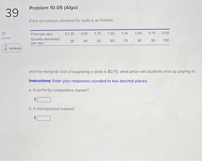 Solved Problem 10-05 (Algo) 39 If the on-campus demand for | Chegg.com