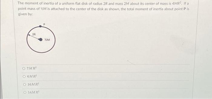 Solved The moment of inertia of a uniform flat disk of | Chegg.com