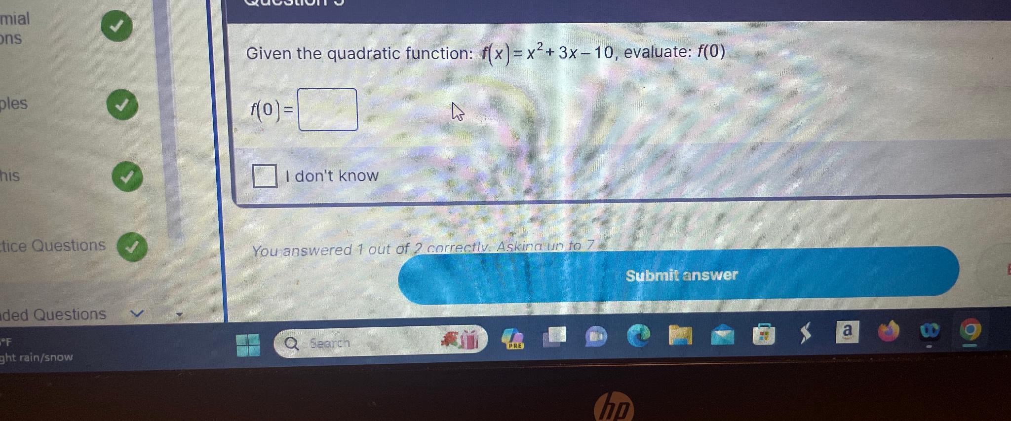 Solved Given the quadratic function: f(x)=x2+3x-10, | Chegg.com