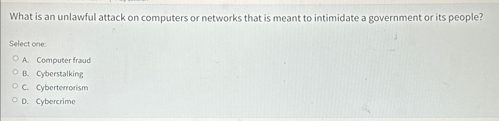 Solved What is an unlawful attack on computers or networks | Chegg.com