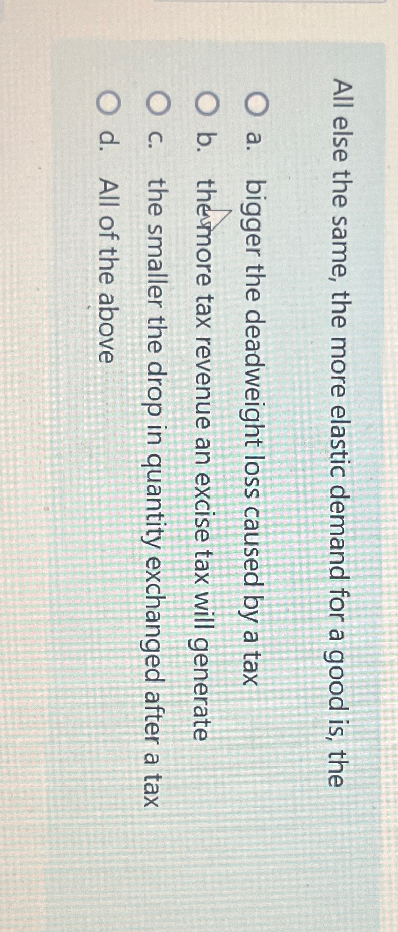 Solved All else the same, the more elastic demand for a good | Chegg.com