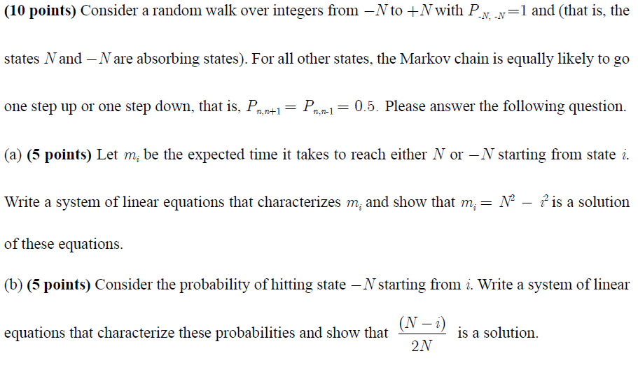 Solved (10 ﻿points) ﻿Consider a random walk over integers | Chegg.com