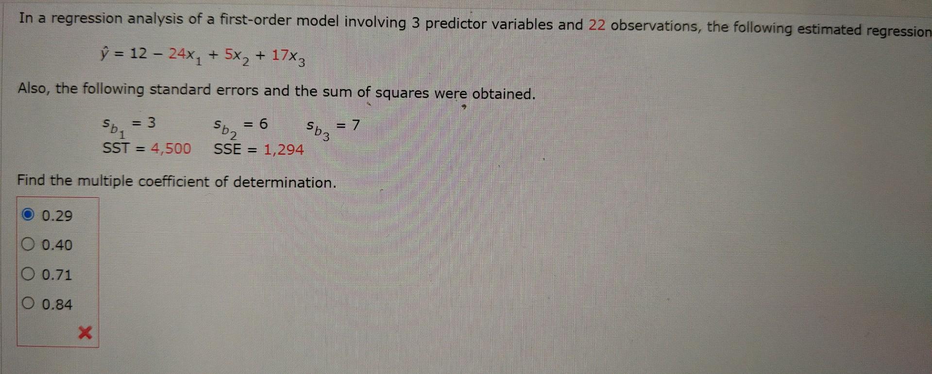 Solved In a regression analysis of a first-order model | Chegg.com