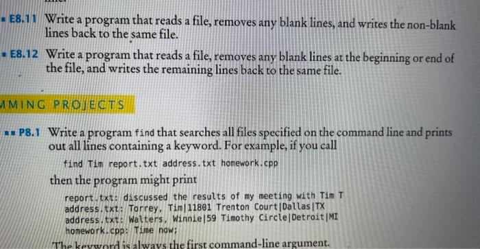 Solved E8.11 Write a program that reads a file, removes any | Chegg.com