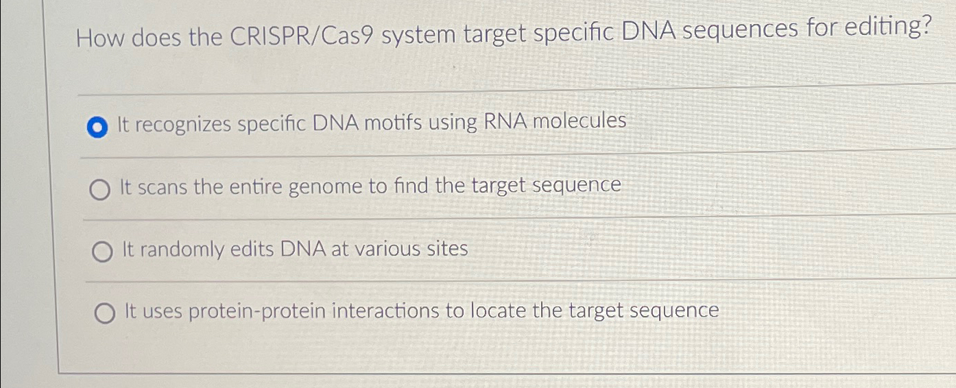 Solved How does the CRISPR/Cas9 ﻿system target specific DNA | Chegg.com