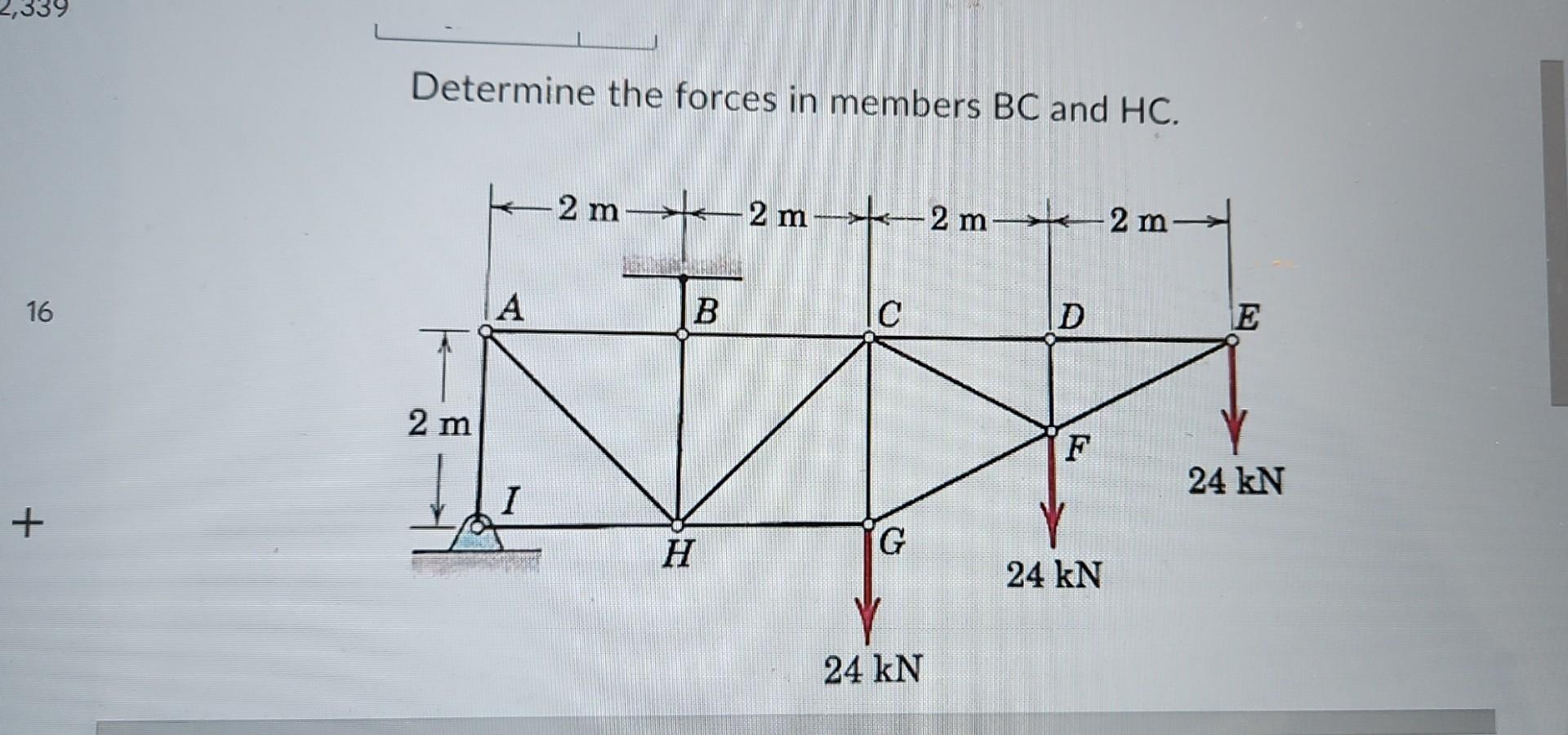 Solved Determine the forces in members BC and HC. | Chegg.com