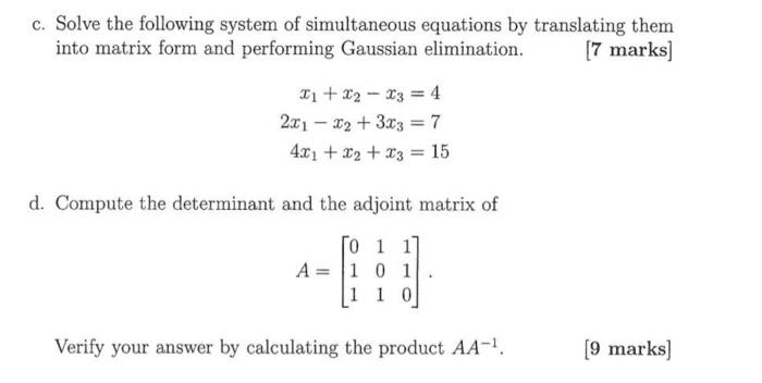 Solved c. Solve the following system of simultaneous | Chegg.com
