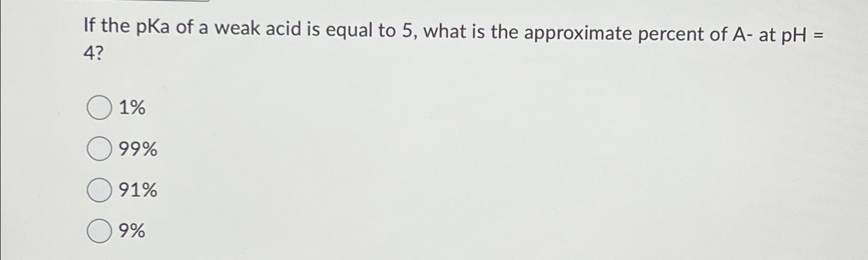 Solved If The Pka Of A Weak Acid Is Equal To 5 What Is The