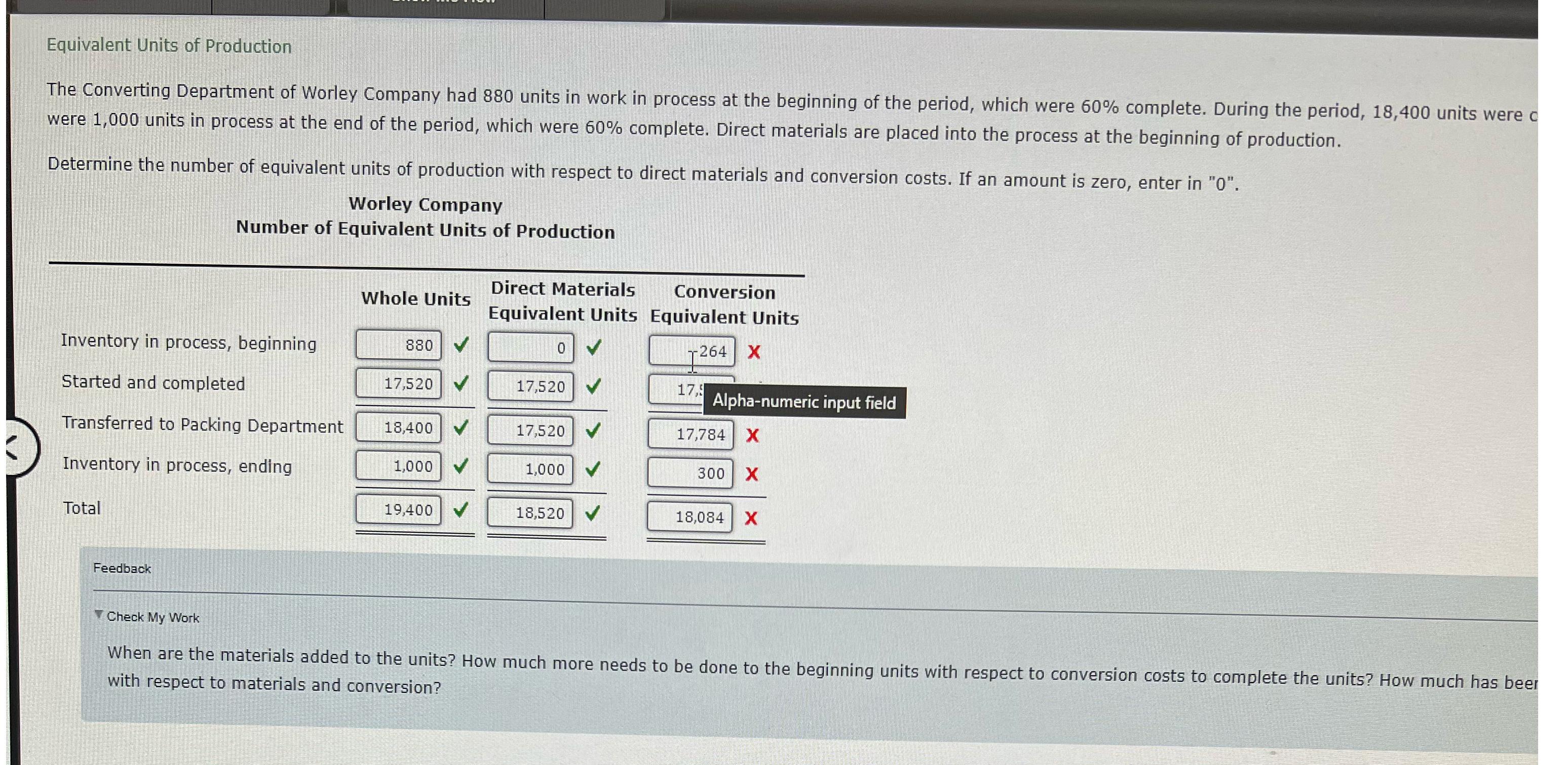 Solved Equivalent Units of ProductionThe Converting | Chegg.com