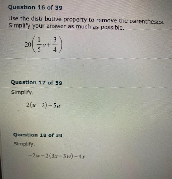 Solved Question 16 of 39 Use the distributive property to | Chegg.com