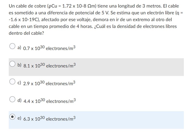 Solved Un cable de cobre )=(1.72×10-8Ωm ﻿tiene una longitud | Chegg.com