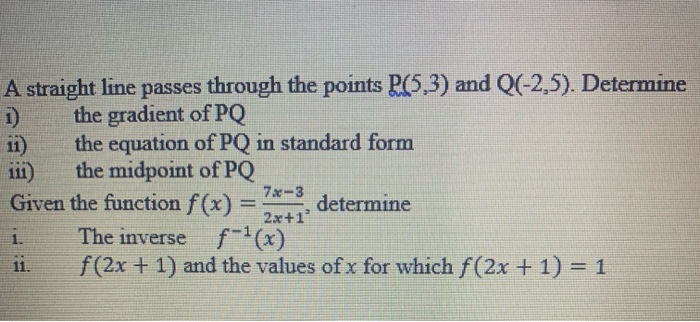 Solved A straight line passes through the points P(5.3) and | Chegg.com