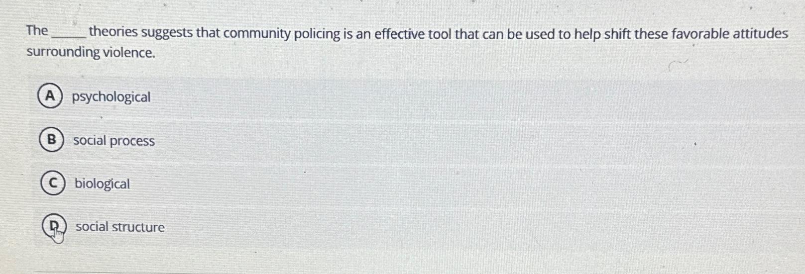 Solved The theories suggests that community policing is an | Chegg.com