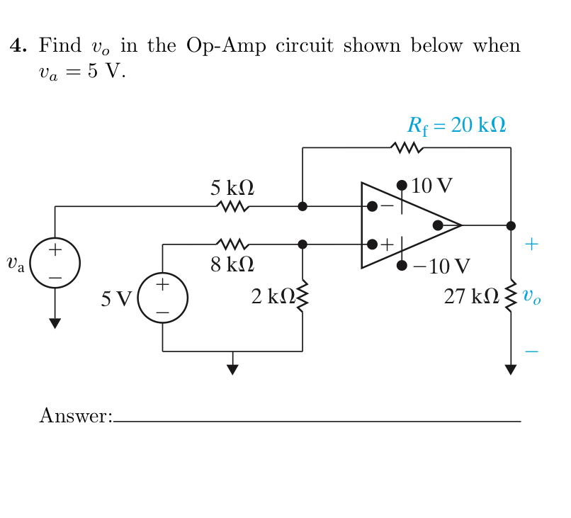 Solved Find vo ﻿in the Op-Amp circuit shown below when | Chegg.com