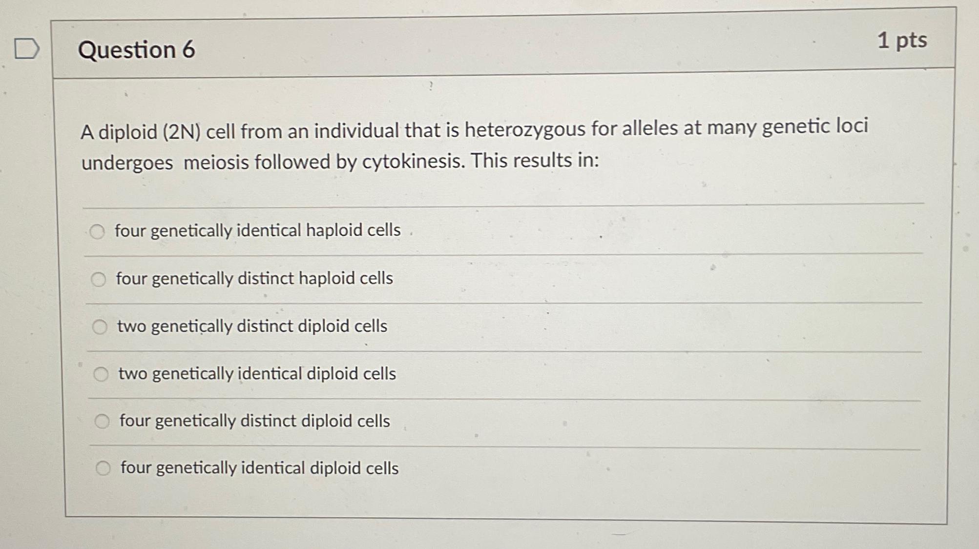 Solved Question 61 ﻿ptsA diploid ( 2N ) ﻿cell from an | Chegg.com