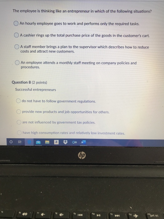 Solved The employee is thinking like an entrepreneur in | Chegg.com