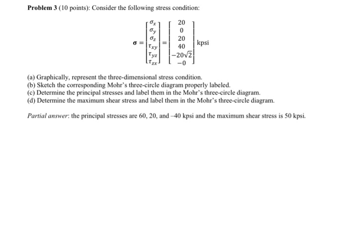 Solved Problem 3 (10 points): Consider the following stress | Chegg.com